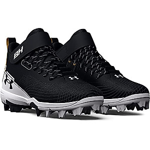 Under Armour Boys' Little Kid Harper 7 Mid Junior Rubber Molded Baseball Cleat, (001) Black/White/Black, 2
