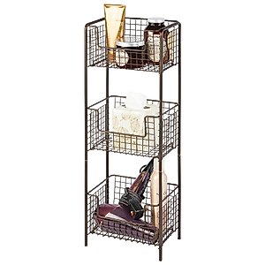 mDesign Steel Freestanding Storage Organizer Tower Rack Basket Shelf, Metal 3-Tier Furniture Unit for Master/Guest Bathroom, Powder Room - Holds Bath Towels, Soap - Concerto Collection - Bronze