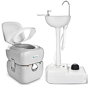 YITAHOME Portable Toilet RV Potty 5.8 Gallon and 17 L Portable Sink Camping Hand Washing Station, for Camping, Boating, Hiking, Trips