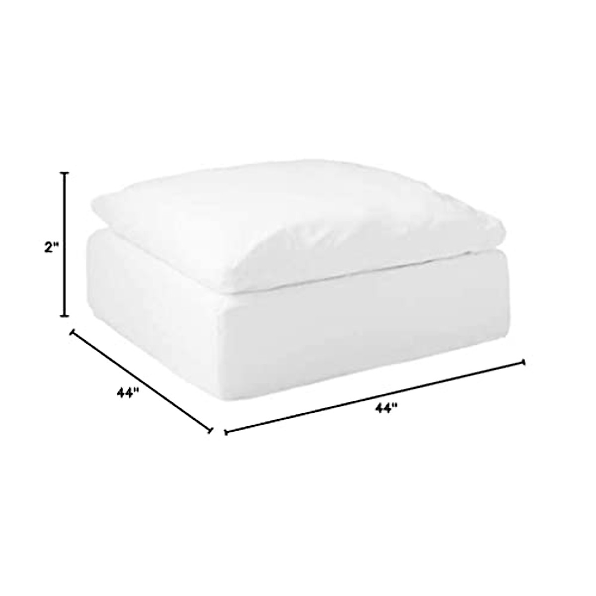 Sunset Trading Contemporary Puff Collection Slipcovered 44" Square Sectional Modular Stain-Proof Water-Resistant Washable Performance Fabric | White Ottoman, Oversized Down Filled Large Sofa Footrest