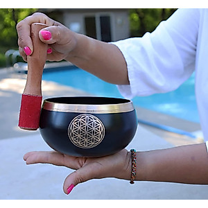 Tibetan Flower Of Life Singing Bowl Mallet Cushion Set ~ For Meditation, Yoga, Spiritual Healing and Mindfulness ~ Extra Large