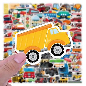 Transportation Vehicle Truck Stickers for Kids Boy, Vinyl Waterproof Sticker 100 Pack, Party Favor and Supplies (Construction truck Airplane Train Helicopter Car Boat Motorcycle Tractor Bus Firetruck)