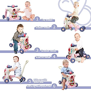 LemoHome Baby Walker,Baby Push Walker,Baby Sit-to-Stand Learning Walker,Could Assemble as Scooter,Motorbike,Detachable Panel,Activity Center,Musical Walking Toys for Infants