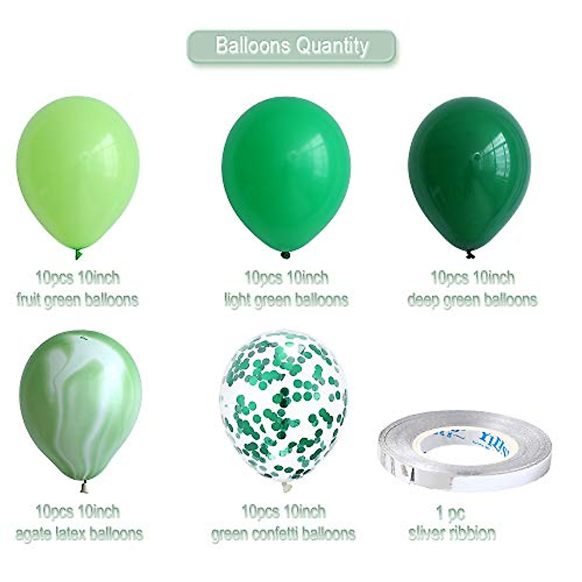 50 Pcs 10 Inch Agate Latex Balloons Green Balloon Colorful Balloons for Jungle Baby Shower Wedding Office Birthday Party Supplies