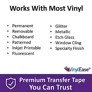 Vinyl Ease 12inch x 100 feet roll of Paper Transfer Tape with a Medium to High Tack Layflat Adhesive. Works with a Variety of Vinyl. Great for Decals, Signs, Wall Words and More. American Made V0821