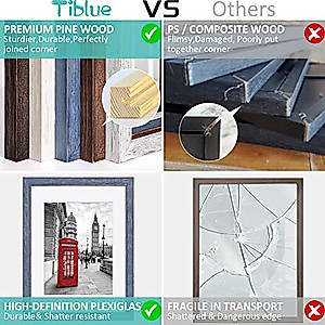 9x12 Picture Frames Blue Solid Wood Display Pictures 6x8 or 5x7 with Mat or 9x12 without Mat - Farmhouse Distressed 9 x 12 Inch Photo Frame with 2 Mats Wall Mounting or Table Top - Set of 1…