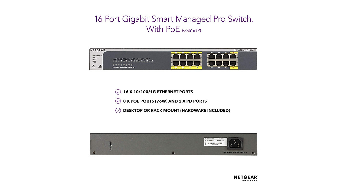 NETGEAR 16-Port Gigabit PoE Switch with 8 PoE Ports and Lifetime Warranty