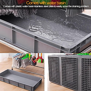 OMESDA Stainless Steel Mop Rack, Broom Holder Organizer, Movable Closet Storage Cabinet Janitor Carts On Wheels, Cleaning Supplies Organizer