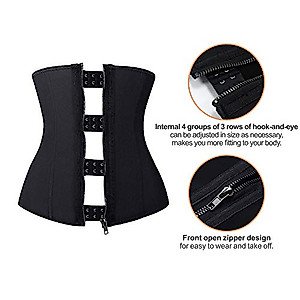 YIANNA Latex Waist Trainer Corsets Zipper Underbust Sport Girdle Hourglass Body Shaper for Women, YA2219-Black-S
