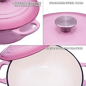 Flavehc Dutch Oven Pot with Lid 4.8 qt Cast Iron Dutch Oven for Bread Baking Pink Enameled Cast Iron Dutch Oven with Handels