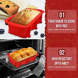 Walfos Silicone Bread Loaf Pan，9 x 5 inch Non-Stick Silicone Loaf Pans For Baking Set of 2，Perfect For Bread, Cake, Meatloaf, BPA Free and Dishwasher Safe