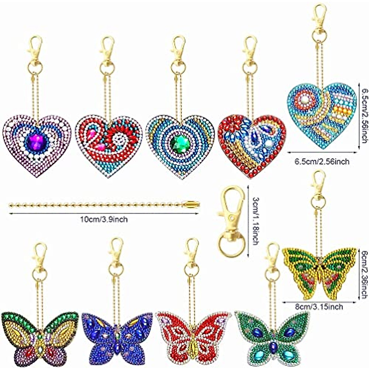 10Pack Diamond Painting Keychain DIY Diamond Painting Kits for Kids and Adult Beginners -Love Heart, Butterfly Christmas Valentine's Day Mother's Day Gift