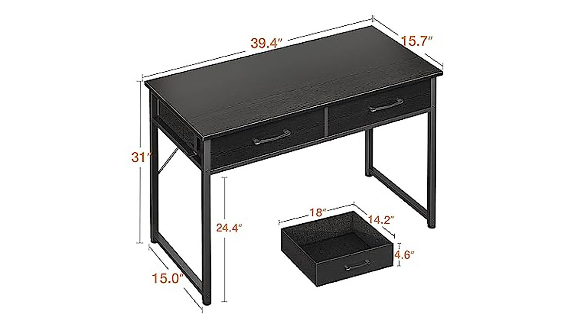 ODK 40 Inch Small Desk with Fabric Drawers for Small Spaces