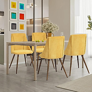 FurnitureR Dining Chairs Set of 2 Modern Fabric Upholstered Side Chairs Accent Chair Lving Room Chair with Soft Seat/Metal Legs for Home Kitchen Restaurant, Yellow