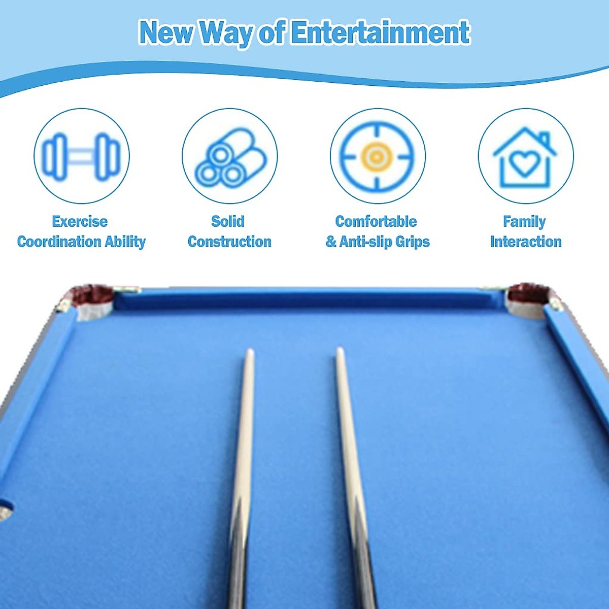 55" Folding Pool Table Set Mini Billiard Pool Table Portable Table Top Snooker Game with Accessory, Simple Assembly, Blue
