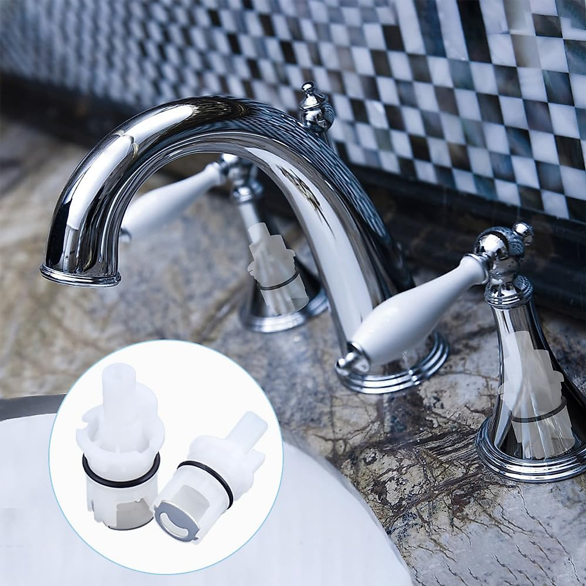 RP25513 Faucet Stem Assembly Parts Replacement Kit for Various Two Handle Faucet Repair Kit, Includes RP24096 Cartridge RP4993 Seat and Spring RP24097 Turn Stop1/4 (4pcs)