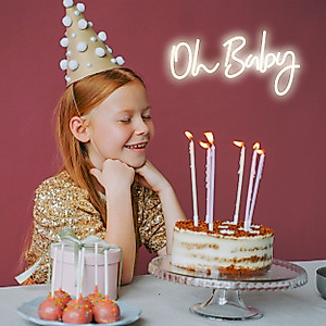 Pink Oh Baby Neon Signs for Wall Decor, LED Reusable Neon Lights Sign for Bedroom Room Baby Shower Decorations, Birthday Party, Wedding Decor(17x9inches)