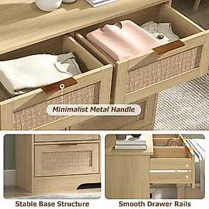 LTMEUTY 9 Drawer Dresser for Bedroom, Rattan Chest of Drawers, Modern Wood Dresser Chest with Golden Handles, 55” Wide Large Storage Long Dressers Organizer for Closet, Entryway, Living Room