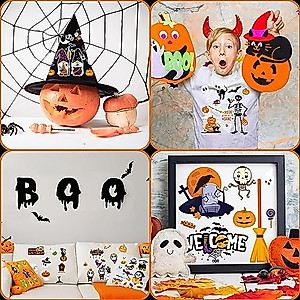 24 Sheets Halloween Iron on Transfers Decals Patches for Clothing Glow in Dark Halloween Heat Transfer Halloween Pumpkin Heat Transfer Stickers for Kids T-Shirt Hat Bag DIY Supplies Decorations