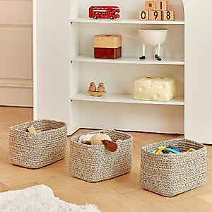 R RUNKA Small Cotton Rope Storage Basket Set of 3-11"x7"x7" Perfect Woven Baskets for Storage, Ideal Storage Baskets for Organizing Toys, Towels, and More - Baskets for Shelves and Home Decor（Beige）