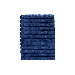 AKTI Premium Cotton Wash Cloths, Pack of 12, 13x13 Inches, 520 GMS, Durable, Quick Dry & Extra Absorbent Cleaning Cloth for Home, Spa, Hotel, Bathroom & Kitchen – Navy Washcloths