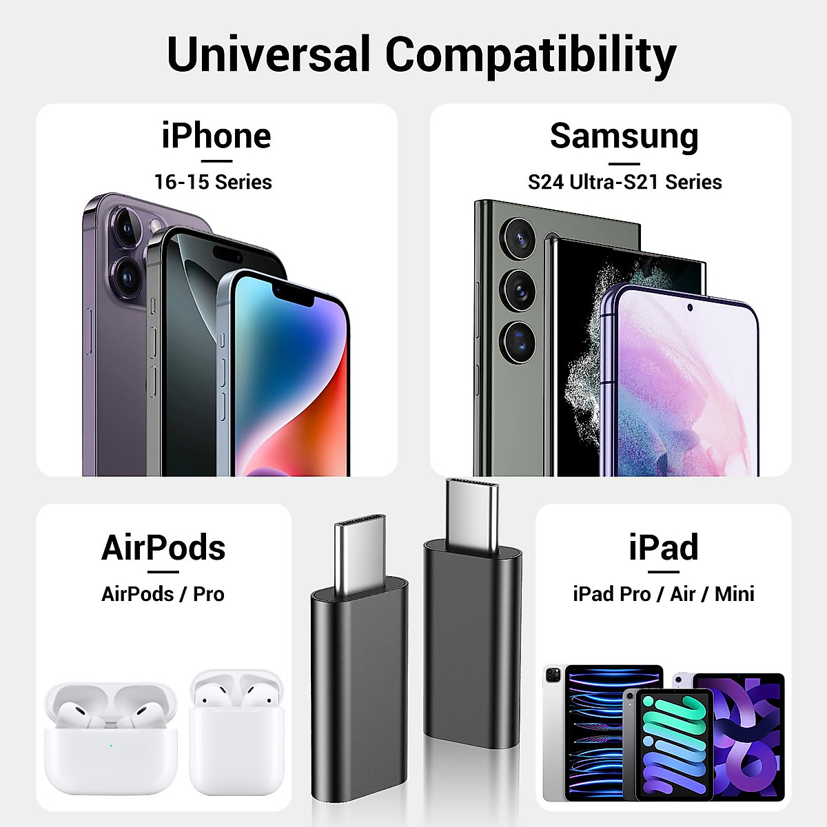 Temdan 4 Pack Lightning to USB C Adapter for iPhone 15/16 Pro/16 Pro Max/Plus,Samsung S24,Gender Changers,USB C Charger Connector Cable,for iPhone 16/15 Charger,iPhone 16/15 Accessories - Black