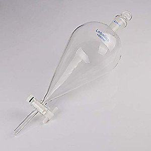 Labasics Borosilicate Glass 1000ml Conical Separatory Funnel with PTFE Stopcock, 1000mL