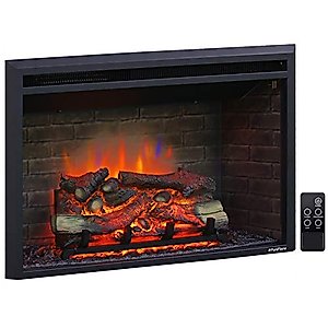 PuraFlame Western Electric Fireplace Insert with Fire Crackling Sound, Remote Control, 750/1500W, Black, 33 5/64 Inches Wide, 21 Inches High