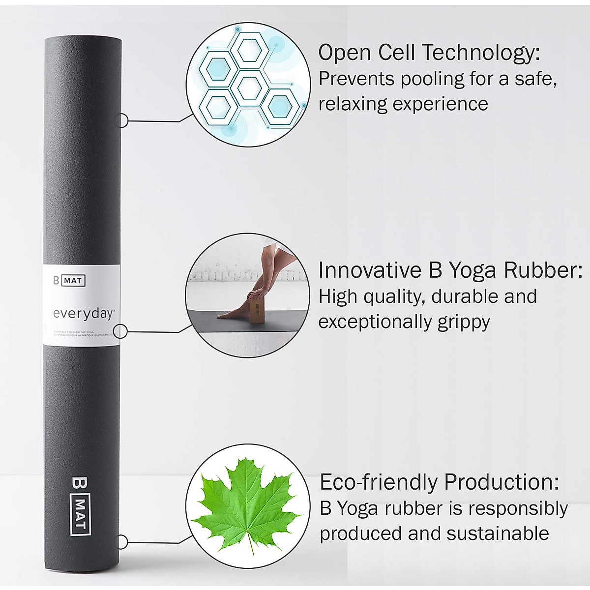 B YOGA Mat for Men & Women | Extra Thick 4mm (1/8-inch) Non-slip Workout Mat | Eco-friendly Exercise Mat | Perfect for Pilates, Yoga & Floor Exercises | 71" Long, Charcoal