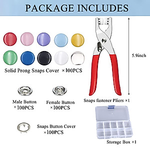 Minestylish 100 Sets Metal Snaps Buttons with Fastener Pliers Press Tool Kit Perfect for DIY Crafts Clothes Hats and Sewing, Snap Button Fasteners Kit for Clothing(Colorful / 400 PCS)
