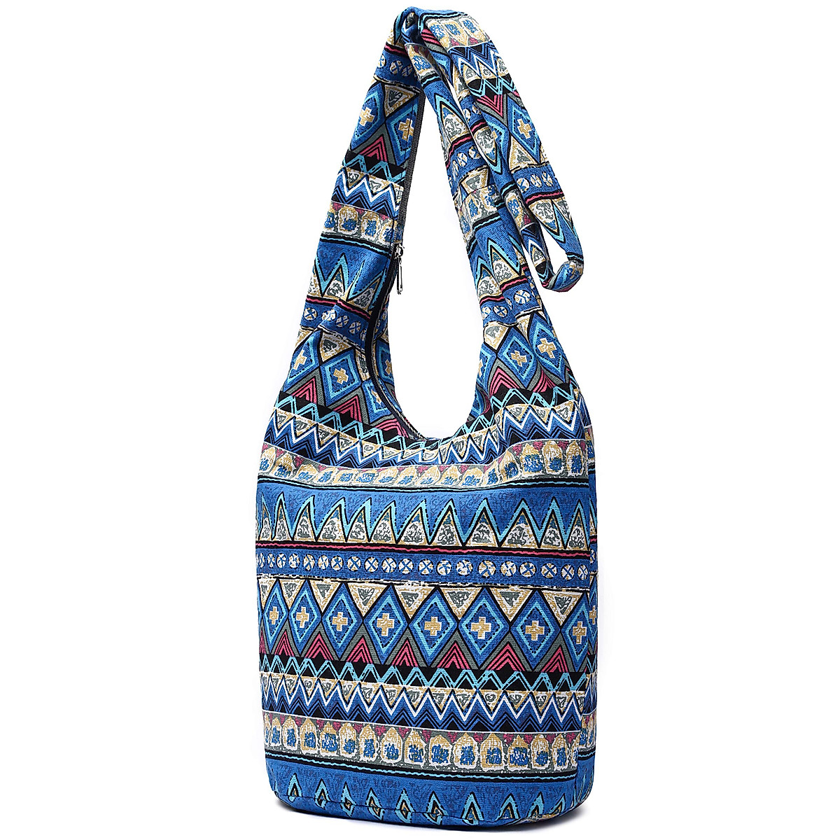 Women Shoulder Handbags Fashion canvas Hippie Crossbody Bags Bohemian Animal Prints Hobo Bags (Blue-white)