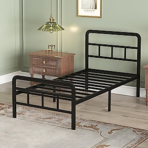 Richwanone 14 inch Twin Bed Frame with Headboard and Footboard, Metal Bed Frame with Steel Slat Support, No Box Spring Needed, Easy Assembly, Black