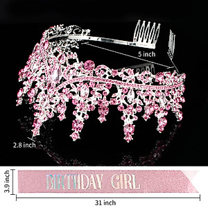 ATODEN Birthday Girl Tiara Queen Crown Pink Tiaras and Crowns for Women Girls Crystal Princess Tiara Rhinestone Headbands Quinceanera Crown Headpieces Birthday Decorations
