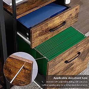 Fameill Rolling Filing Cabinet 2 Drawer File Cabinet Industrial Printer Stand for Home Office Small Under Desk Cabinet with Open Shelf,Storage Cabinet for A4, Letter Size, Rustic Brown