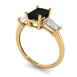 1.94ct Emerald Baguette cut 3 stone Solitaire Black Onyx Designer Wedding Bridal art deco Anniversary Ring 14k Yellow Gold 8
