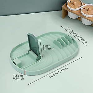 FYY Spoon Rest, Kitchen Utensil Holder with Drip Pad Heat-Resistant BPA-Free Spoon Holder with Foldable Pot Lid Holder for Stove Top Countertops Organizer for Spoons, Ladles, Spatulas, Lids - Green