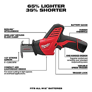 Milwaukee 2498-25 M12 12V Cordless 5-Tool Combo Kit: 2407-20 3/8 in.Drill/Driver + 2462-20 1/4 in. Hex Impact Driver+2420-20 Hackzall Recip Saw+2457-20 3/8 in.Ratchet+49-24-0146 LED Worklight,YKGAV