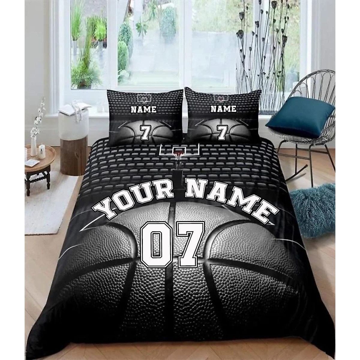 Black Basketball On Air Bedding Set, Slam Dunk Hoop Basketball Comforter Set Twin/Full/Queen/King, Kids Bedding Basketball 3/4 Pcs Basketball Bedding with Zipper, Basketball Team Gifts