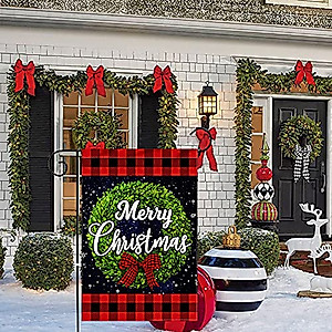 pinata Christmas Garden Flag Winter 12 x 18 Double Sided, Holiday Outdoor Decorative Boxwood Wreath Buffalo Plaid Christmas Decorations Small Yard Flag Burlap Snowflake Banner Outside Seasonal Sign