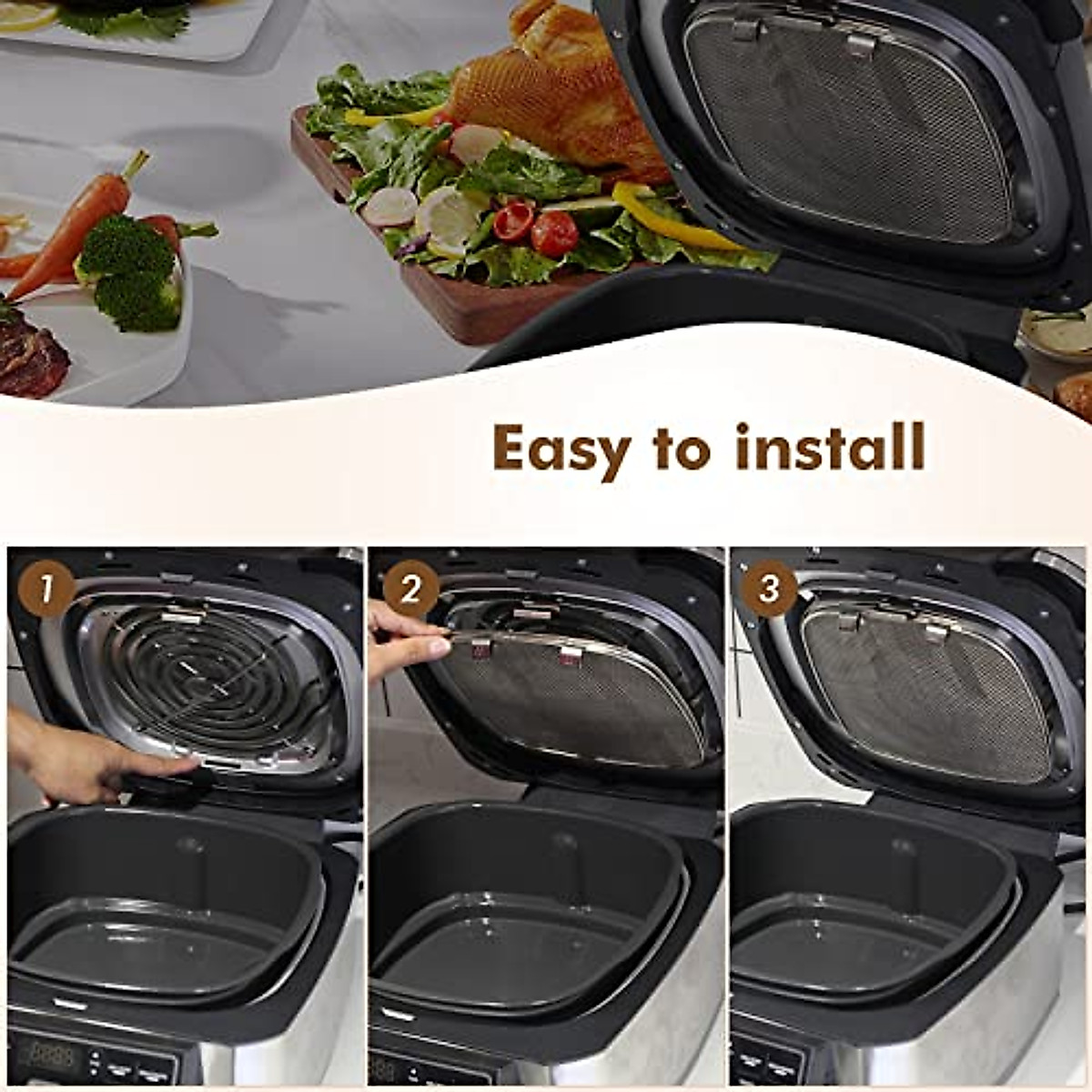 Stainless Steel Splatter Shield for Ninja Foodi AG301, Air Fryer Accessories for Ninja Foodi 5-in-1 Indoor Grill, Replacement Parts Splatter Screen for Ninja Foodi AG300, AG300C,AG301C, AG302, AG400