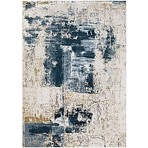 Mark&Day Area Rugs, 8x10 Bayonne Modern Dark Blue Area Rug, Blue White Yellow Carpet for Living Room, Bedroom or Kitchen (7'10" x 10'2")
