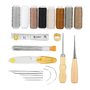 [Premium Leatherworking Tools DIY Set - Includes Thread Awls & Accessories - Complete Leather Craft Supplies for Beginners - Leather Stitching Kit and Craft Starter Set]