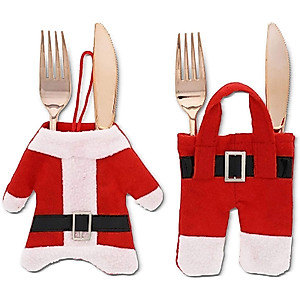 BLUE PANDA Santa Suit Christmas Silverware Utensils Holder – Pack of 8, 2 Designs