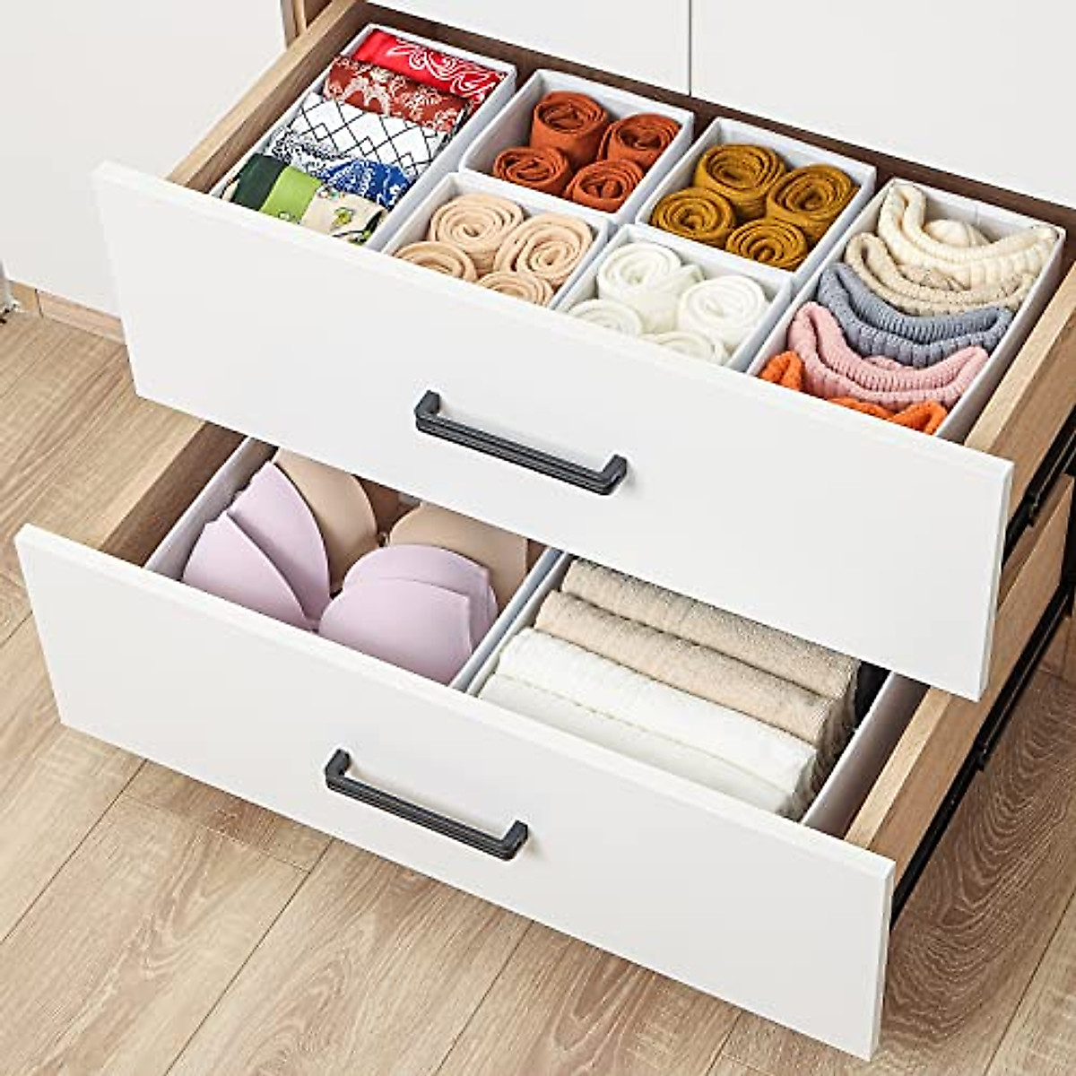 Stero 12 Pack Drawer Organizers for Clothing, Dresser Drawer Organizer Clothes, Fabric Foldable Closet Organizers and Storage Basket Bins for Clothes, Underwear, Bras, Socks (White)