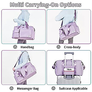 FIORETTO Sports Gym Duffle Bag with Shoes Compartment, Weekend Travel Overnight Bag for Women, Mens, Foldable Water Resistant Holdall Hospital Bag For Swimming, Basketball (Light Purple)
