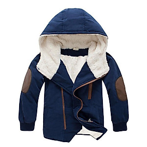 EISHOW Clearance Kids Boys Warm Thick Jackets Hooded Cotton Fleece Parka Coat Children Winter Zipper Outerwear (Navy, 4-5 years)