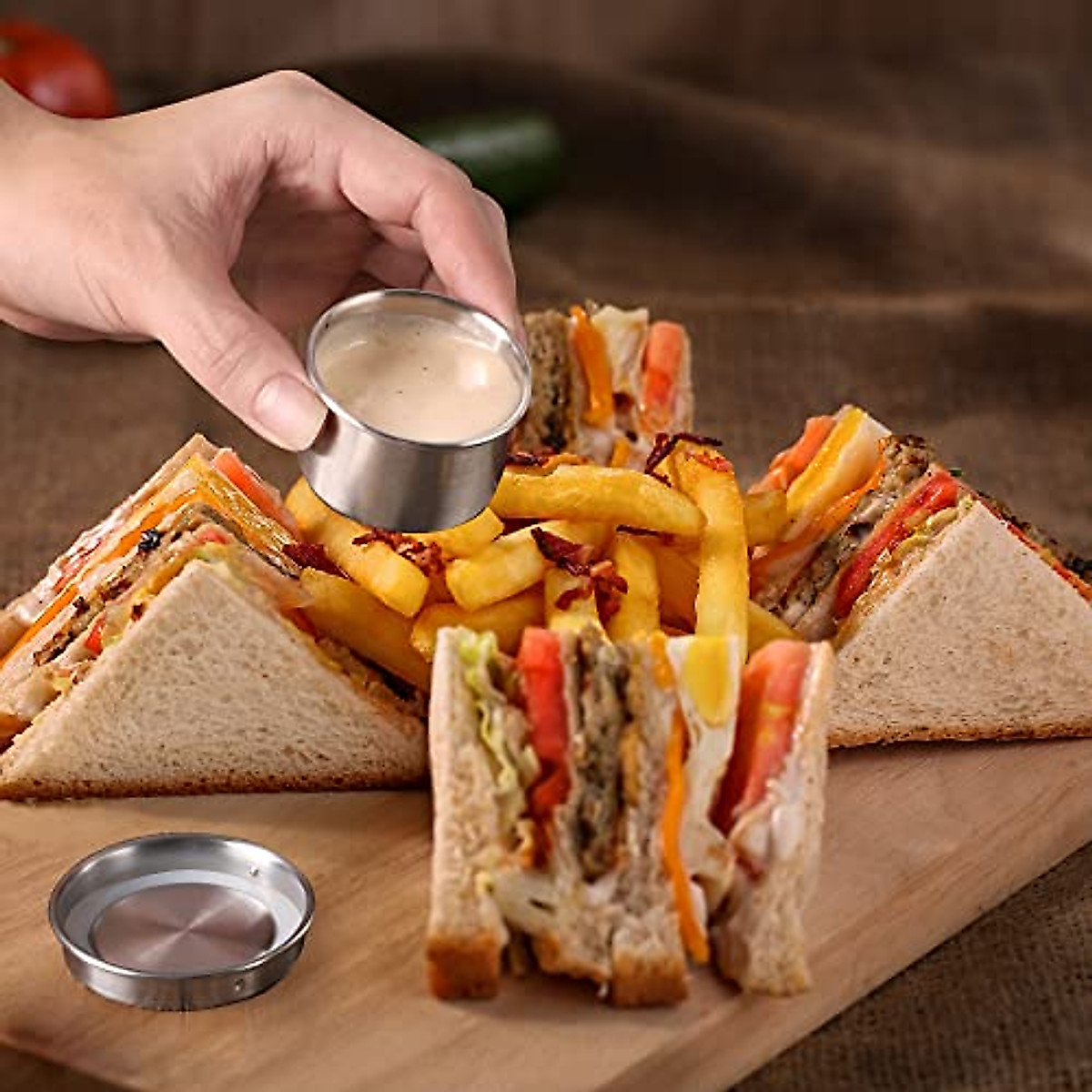 Kieaisy Salad Dressing Container To Go, 4x1.6oz Small Condiment Containers with Lids, Stainless Steel Leakproof Dips Condiment Containers, Dressing/Sauces/Snacks Container