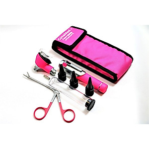 Premium Student Home Use Led Bright Light Ent Diagnostic Otoscope Pocket Size Pink Plus Alligator Ear Nose Forceps Plus 1 Extra Replacement Bulb Plus 10 Speculas Cynamed