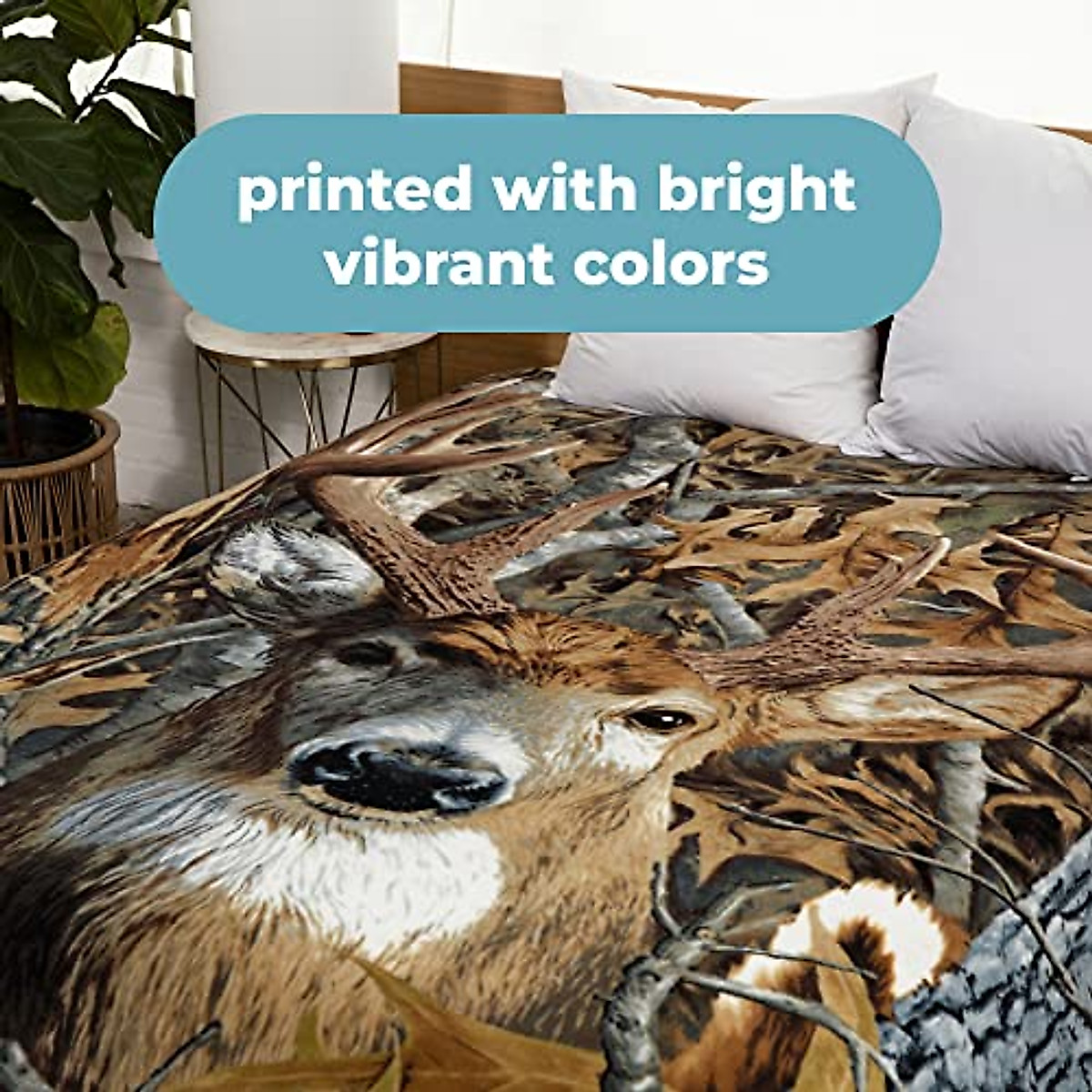 Dawhud Direct Camo Buck Deer Fleece Blanket for Bed, 75" x 90", Queen Size Woodland Fleece Throw Blanket for Men, Women and Kids - Super Soft Plush Deer Blanket Throw, Queen Size Blanket