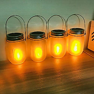 Aubasic Solar Flicker Torch Lights, 6 Pack Waterproof Dancing Flicker Lanterns Lights Build-in Glass Mason Jar, Outdoor Patio Yard Desktop Party Halloween Xmas Decor Solar Lanterns